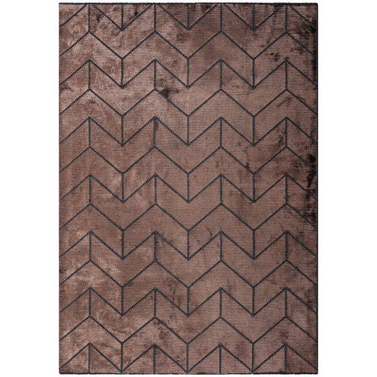 Modernist Geometric Chevron Dark Brown Charcoal Fringe Optional Luxury ...