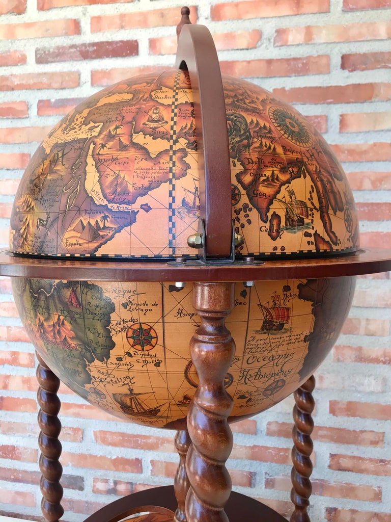 Modernist Globe Cocktail Cabinet Dry Bar with Turned Legs at 1stDibs