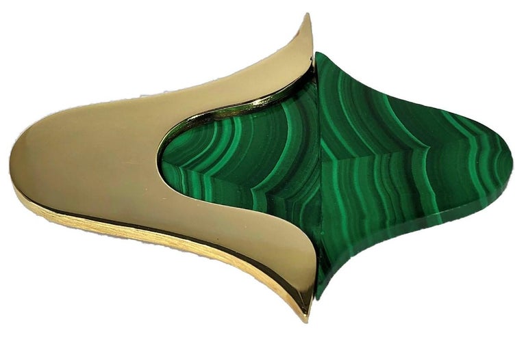 Modernist Gold and Malachite Large Scale Brooch Across For Sale at 1stDibs