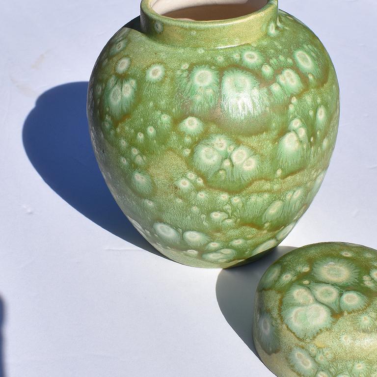 Modernist Green Ceramic Ginger Jar with Lid at 1stDibs