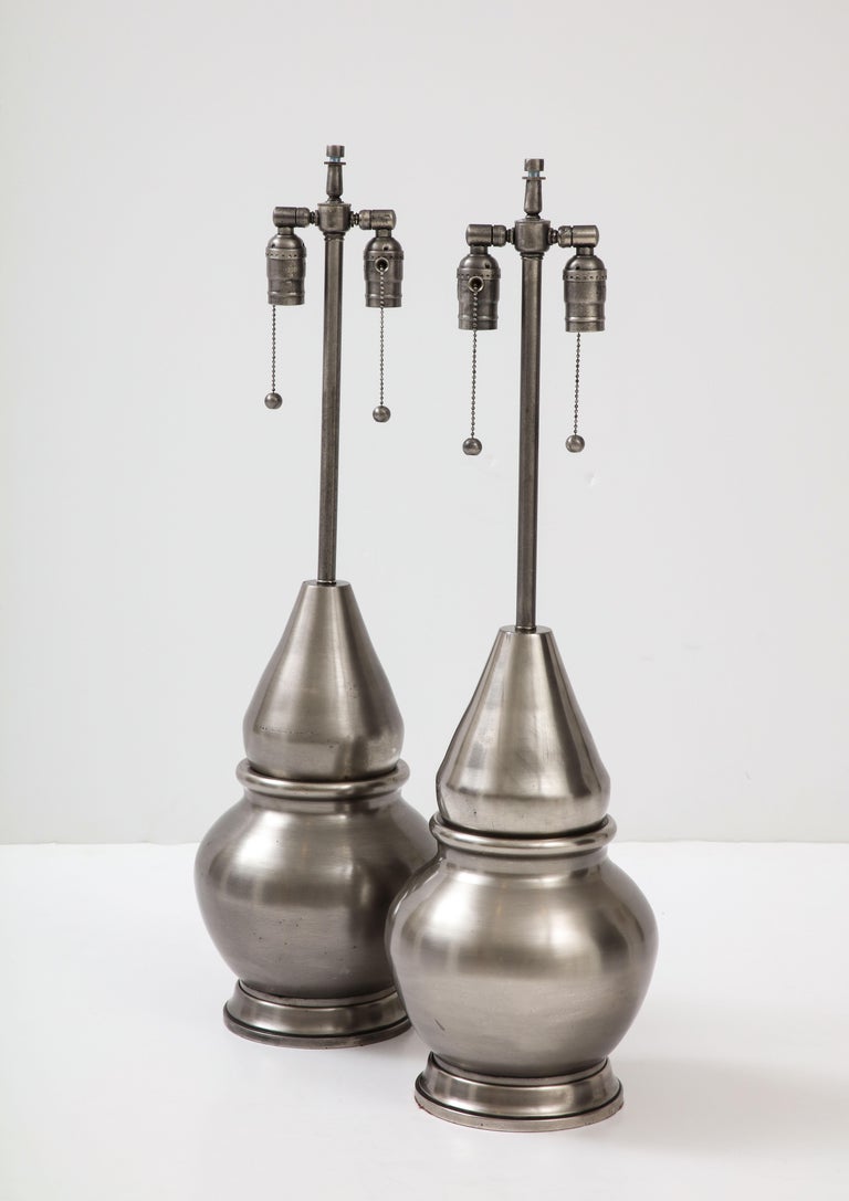 Modernist Gun Metal Turret Lamps For Sale at 1stDibs
