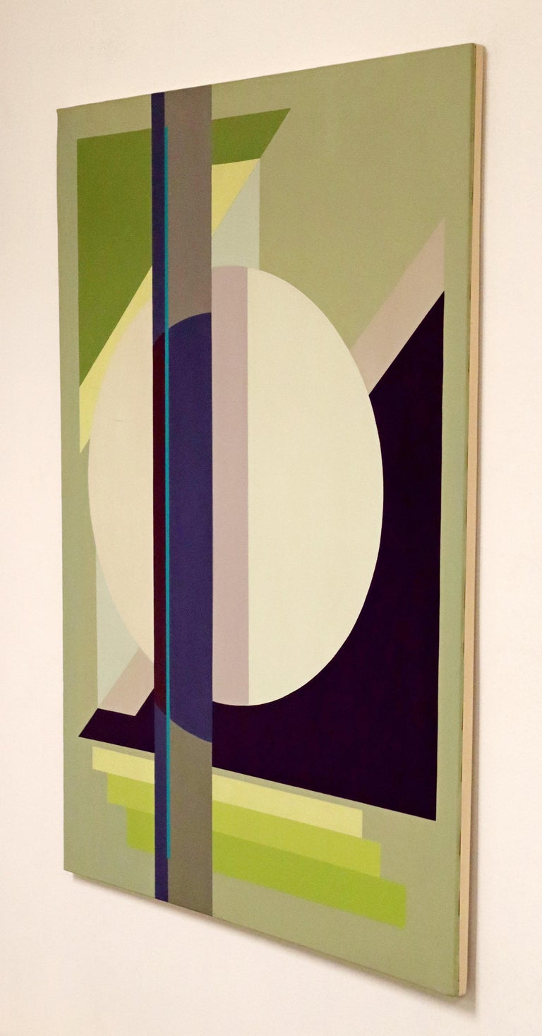 Modernist Gunda Hass Signed Acrylic Painting on Canvas Green Purple ...