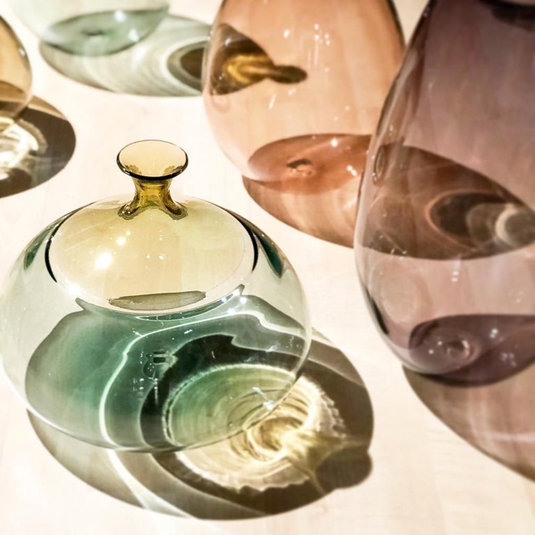 Modernist Hand Blown Glass Art Vessel in Straw and Sage by Vetro Vero ...