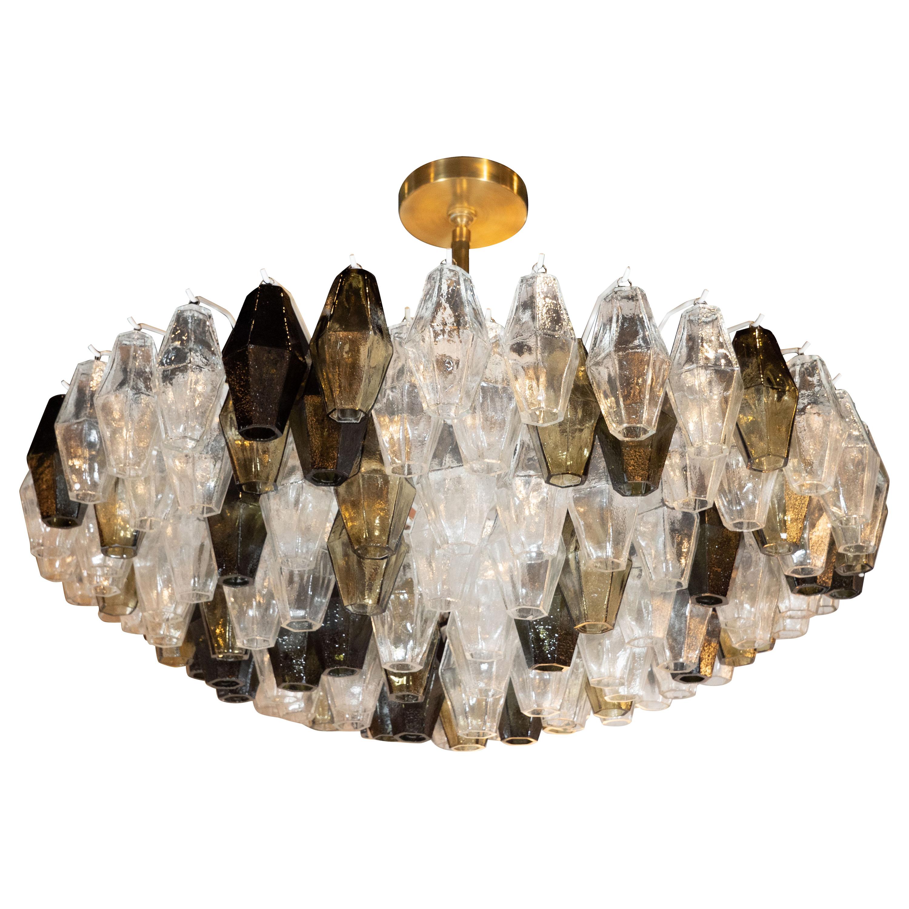 Modernist Hand Blown Murano Mixed Polyhedral Chandelier with Brass ...