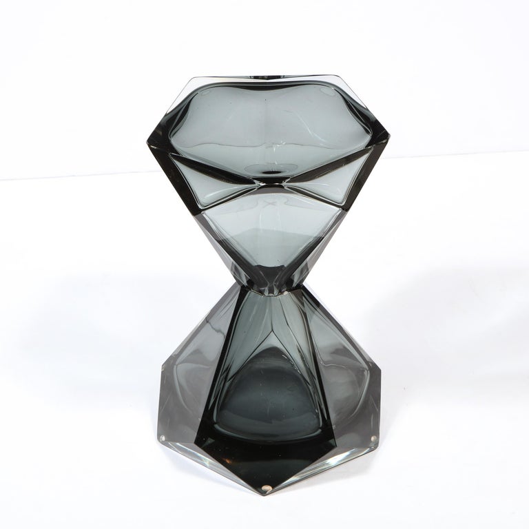 Modernist Handblown Murano Smoked Graphite Faceted Hourglass Side/ End ...