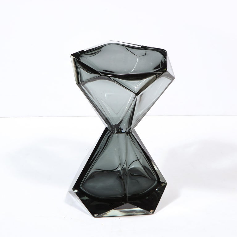 Modernist Handblown Murano Smoked Graphite Faceted Hourglass Side/ End ...