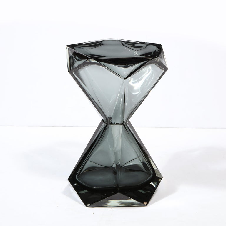 Modernist Handblown Murano Smoked Graphite Faceted Hourglass Side/ End ...