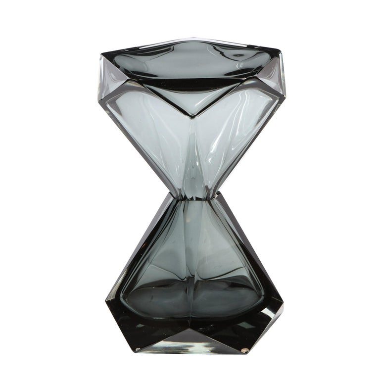 Modernist Handblown Murano Smoked Graphite Faceted Hourglass Side/ End ...
