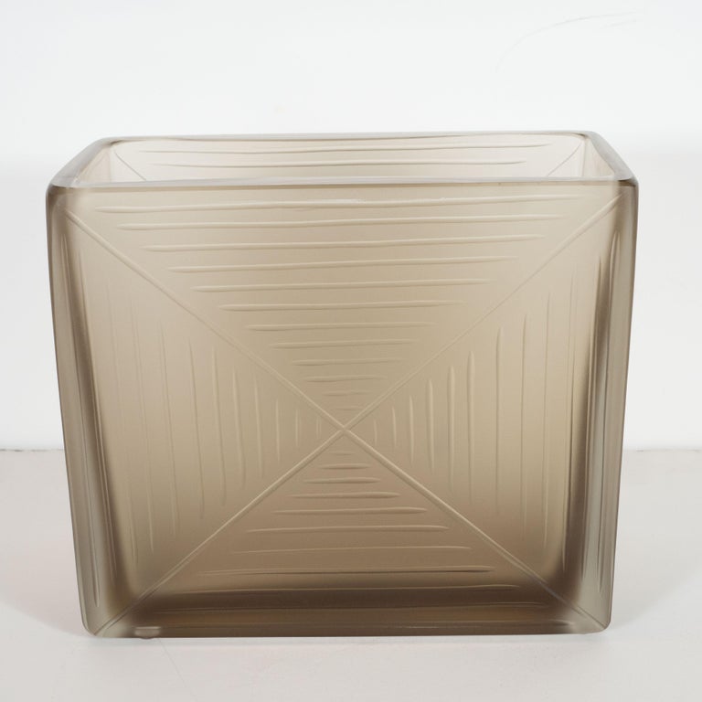 Modernist Handblown Murano Smoked Topaz Glass Vase with Relief ...