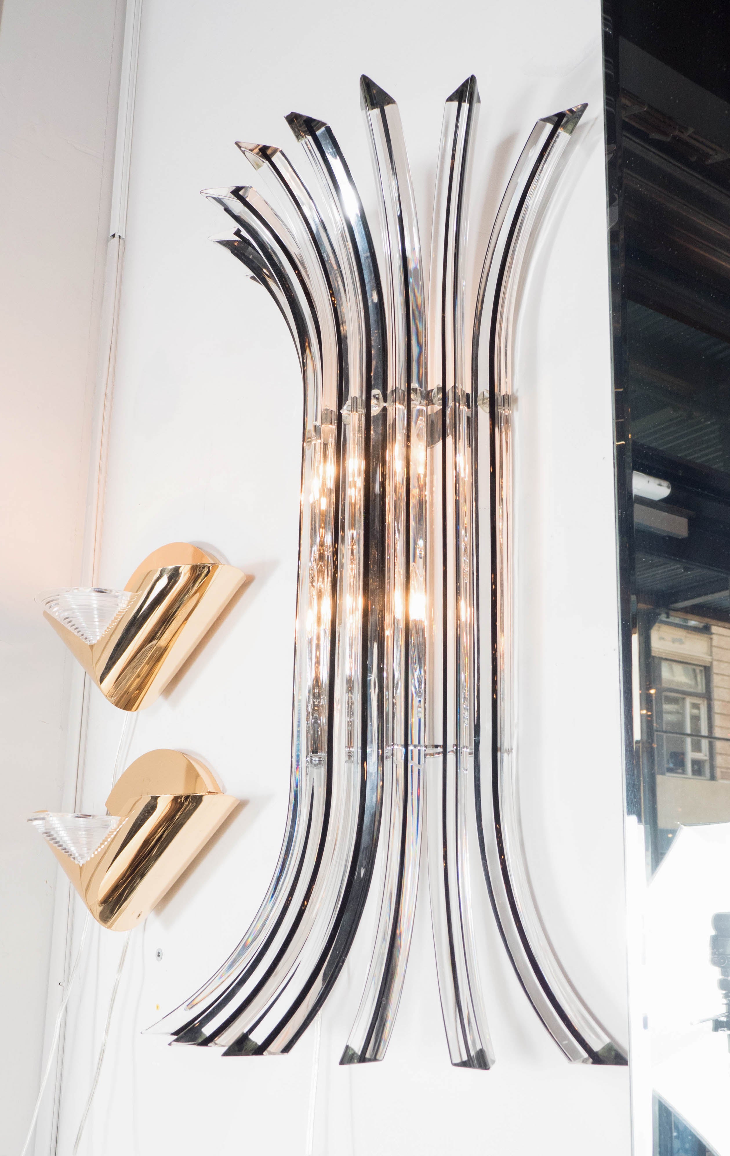 Modernist Hand Blown Murano Translucent and Smoked Glass Camer Sconces ...