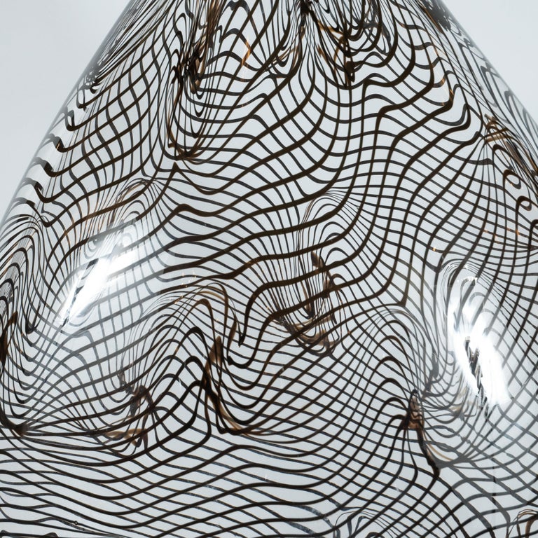 Modernist Hand Blown Murano Translucent Tear Drop Vase with Black Swirl ...