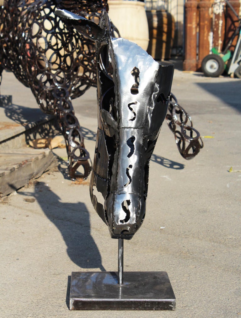 Modernist Handcrafted Iron Horse Head Sculpture For Sale at 1stDibs