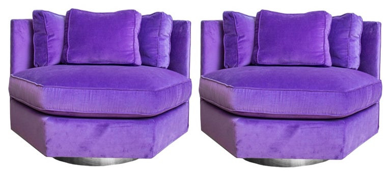 Modernist Hexagonal Upholstered Swivel Chairs, Pr For Sale at 1stDibs