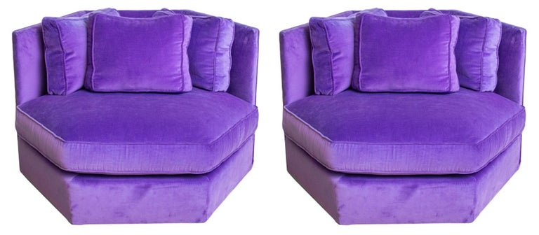 Modernist Hexagonal Upholstered Swivel Chairs, Pr For Sale at 1stDibs