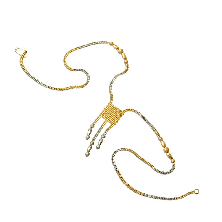 Modernist Indian 22KT Two-Tone Mesh Pendant Necklace For Sale at 1stDibs