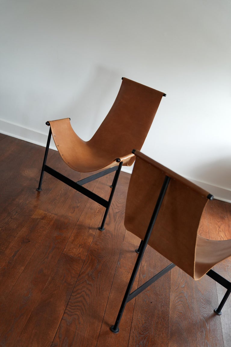 Modernist Iron and Leather Sling Chairs at 1stDibs