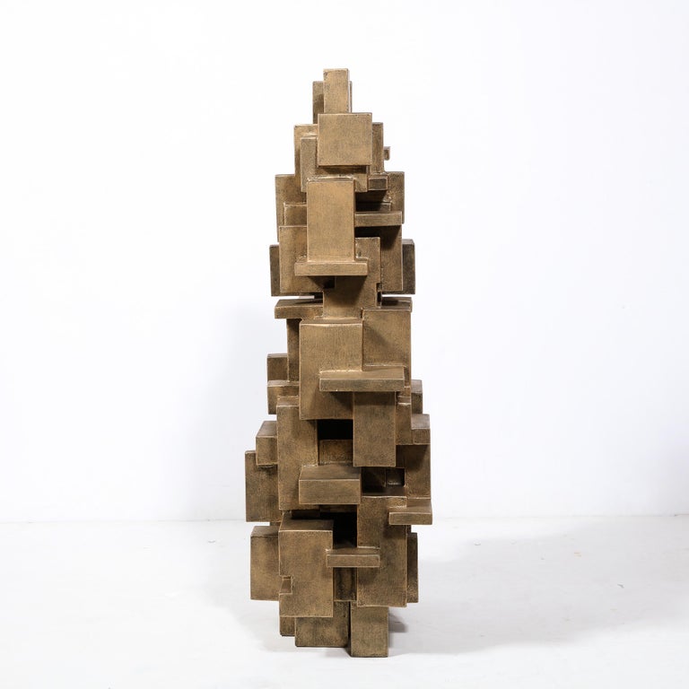 Modernist Isometric Grid Sculpture in Patented Gold Finish by Dan ...