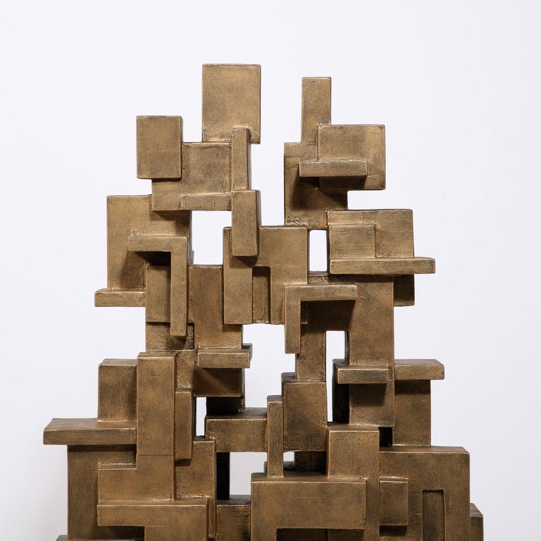 Modernist Isometric Grid Sculpture in Patented Gold Finish by Dan ...