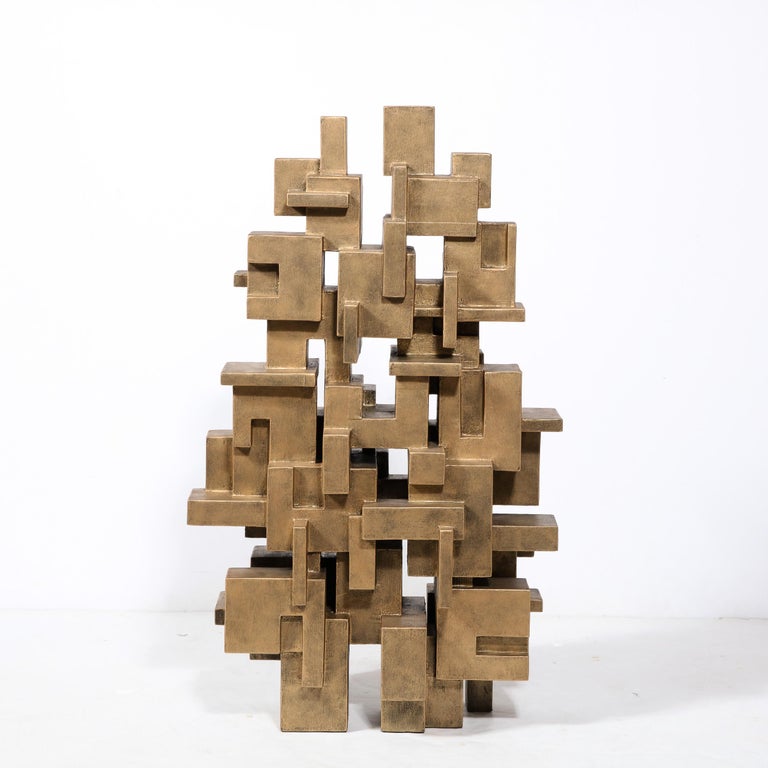 Modernist Isometric Grid Sculpture in Patented Gold Finish by Dan ...