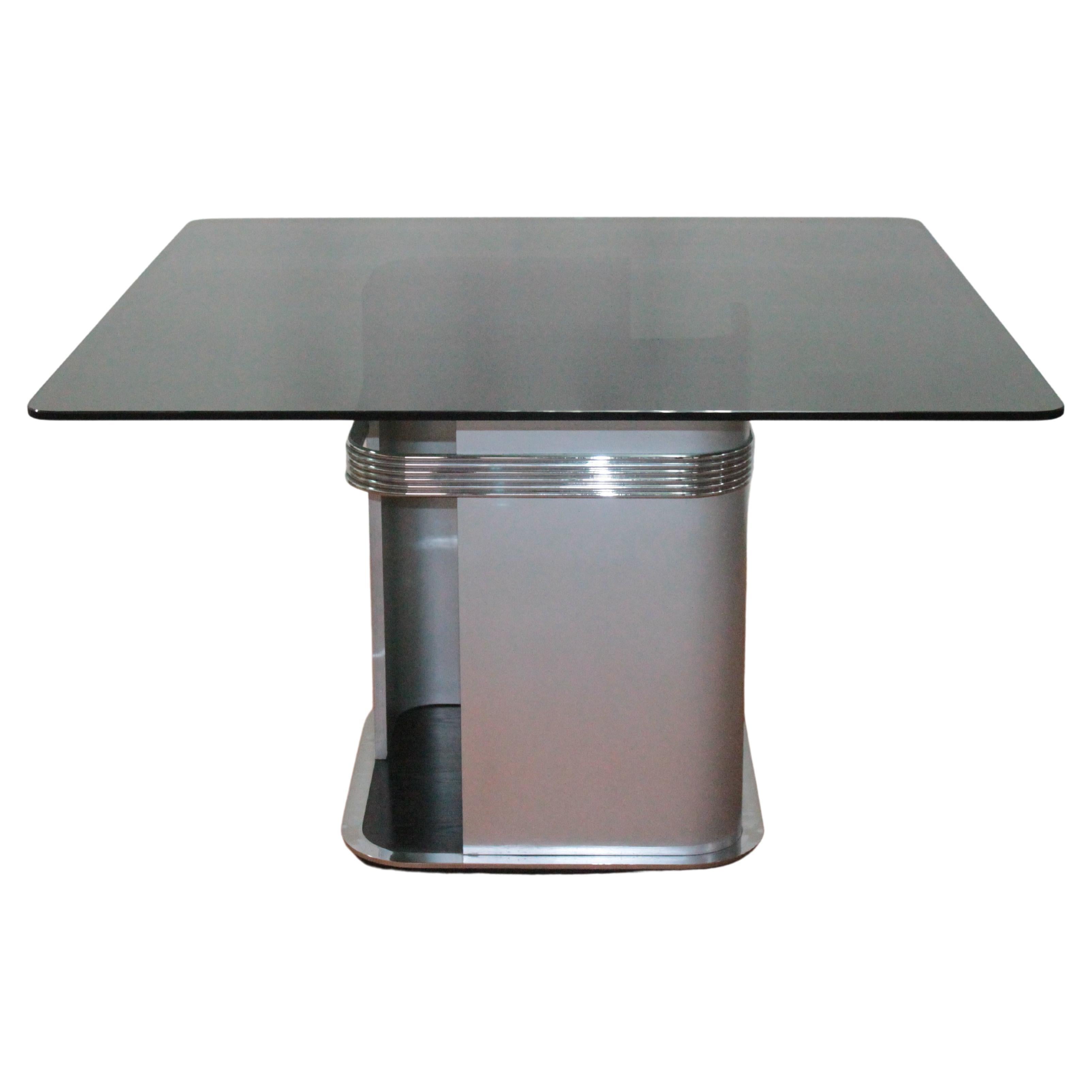 Obsidian Dining Table, Piano Black Basem Grey Smoke Glass Top For Sale ...