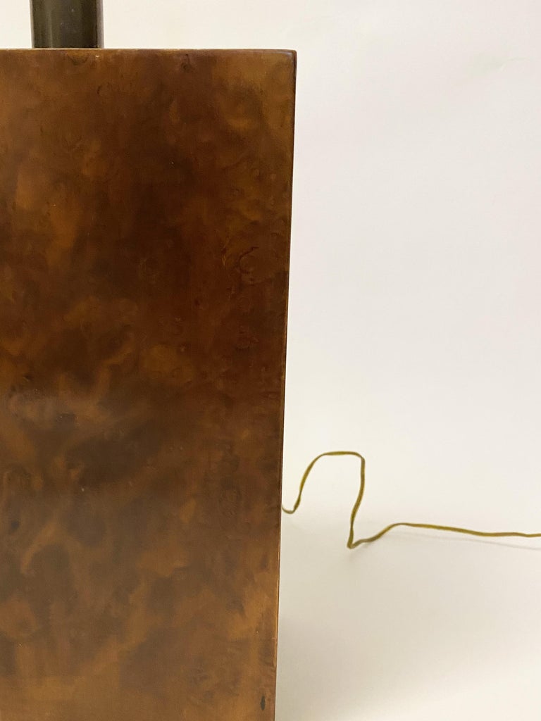 Modernist Lamp in Thuya Burl Wood and Brass, in the Style of Willy ...