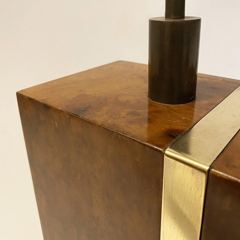 Modernist Lamp in Thuya Burl Wood and Brass, in the Style of Willy ...