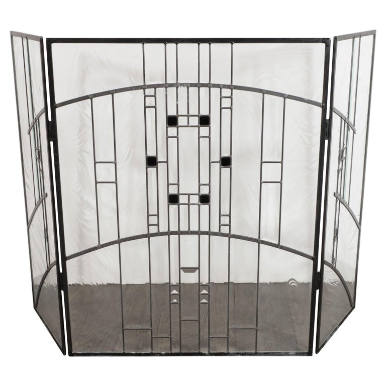 Modernist Leaded Glass Rectilinear Firescreen, Frank Lloyd Wright ...