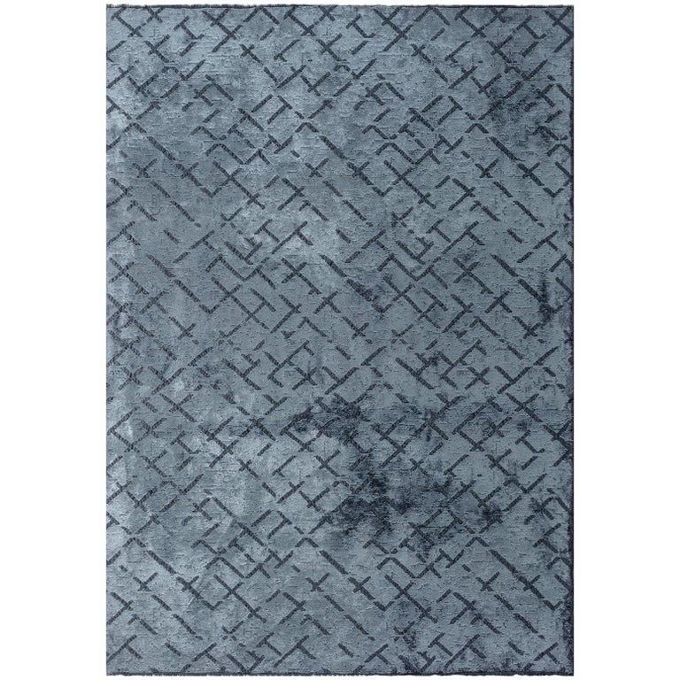 Modernist Light Blue Abstract Repeat Pattern Rug with or Without Fringe ...
