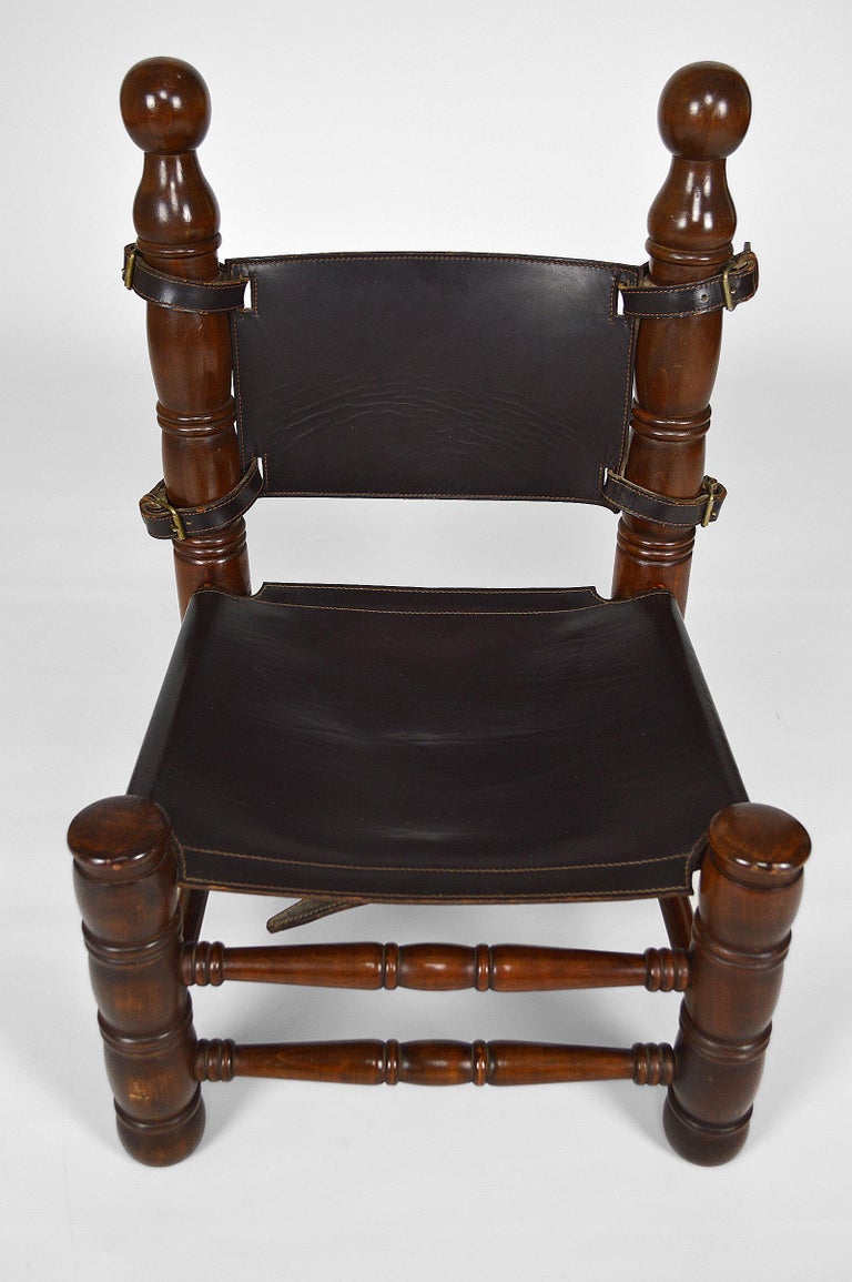 Modernist Low Chair in Wood and Leather, France, circa 1940 For Sale at ...