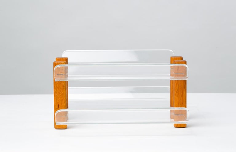 Modernist Lucite and Oak Paper Tray at 1stDibs
