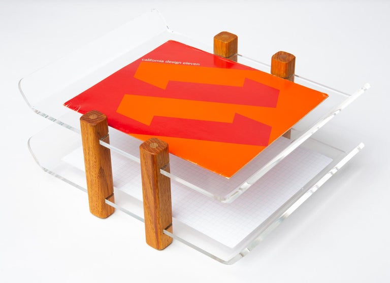 Modernist Lucite and Oak Paper Tray at 1stDibs