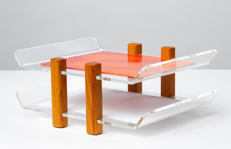 Modernist Lucite and Oak Paper Tray at 1stDibs