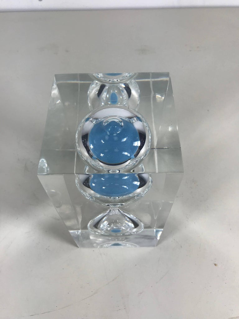Modernist Lucite Hourglass Sculpture with Ice Blue Sand, Franco Scuderi ...