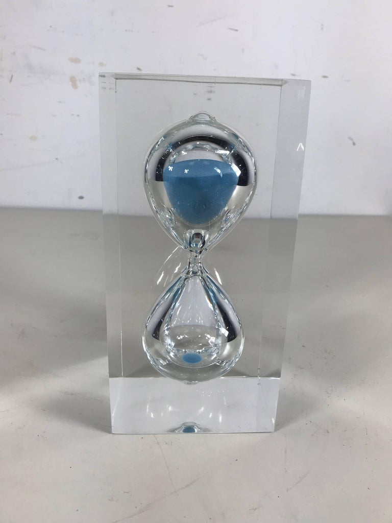 Modernist Lucite Hourglass Sculpture with Ice Blue Sand, Franco Scuderi ...