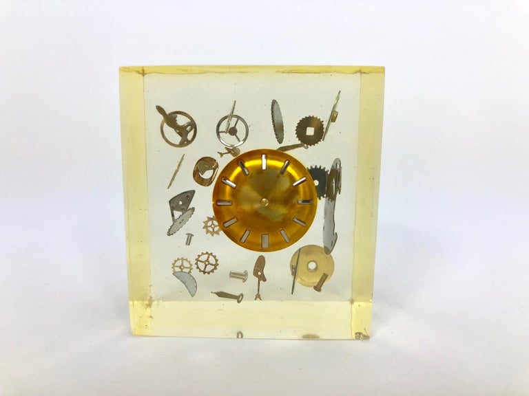 Modernist Lucite Resin Sculpture with Exploded Clock Attributed Pierre ...