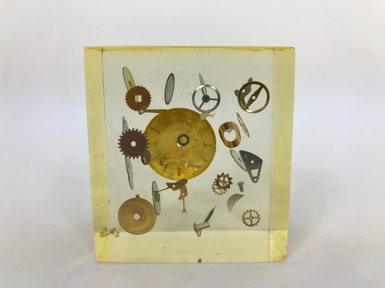Modernist Lucite Resin Sculpture with Exploded Clock Attributed Pierre ...