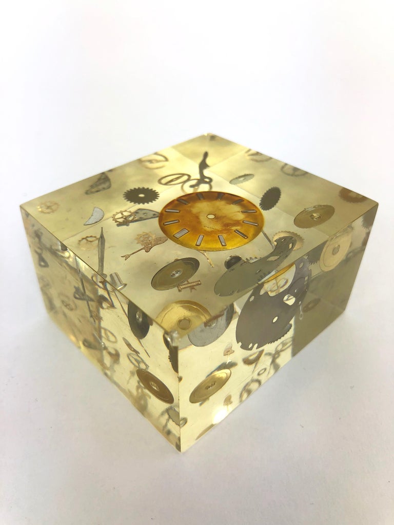 Modernist Lucite Resin Sculpture with Exploded Clock Attributed Pierre ...