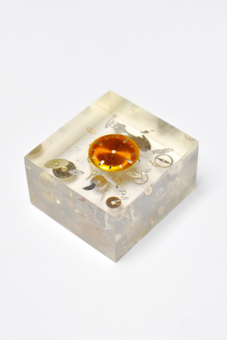 Modernist Lucite Resin Sculpture with Exploded Clock by Pierre Giraudon ...
