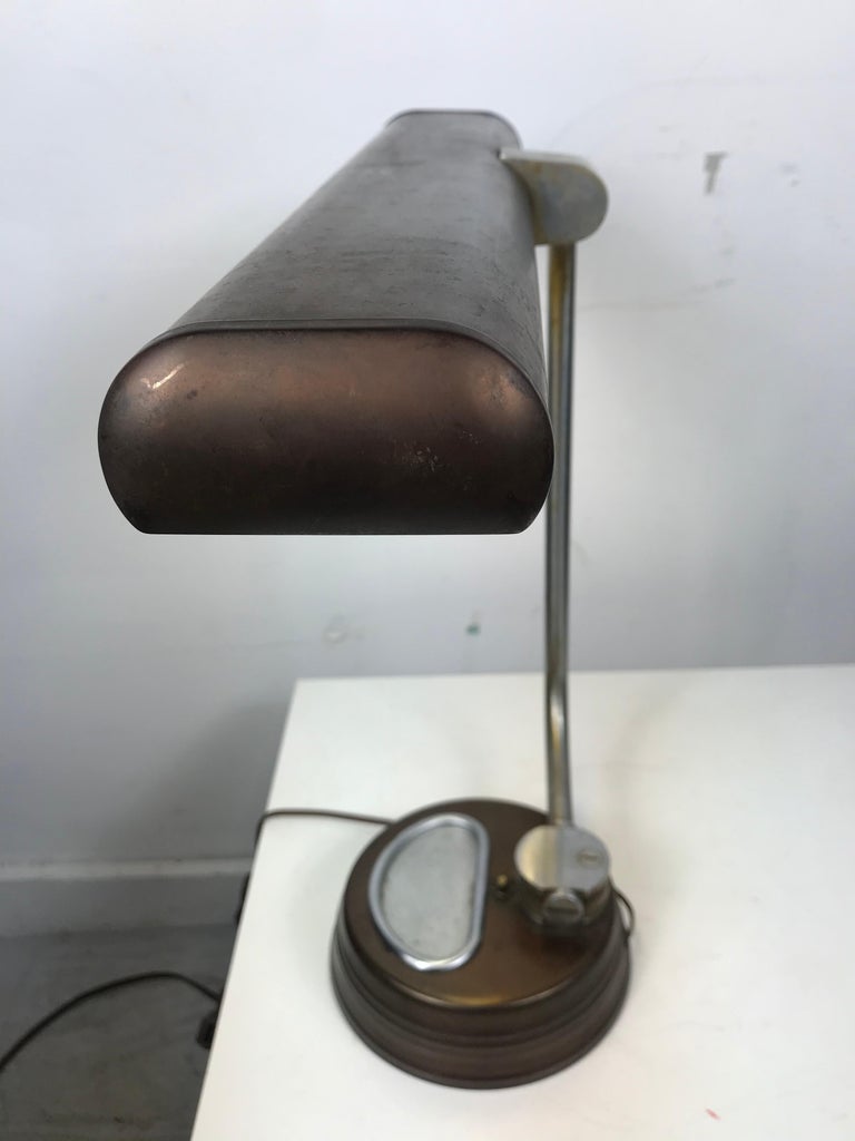 Modernist, Machine Age Stainless Steel / Metal Industrial Desk Lamp ...