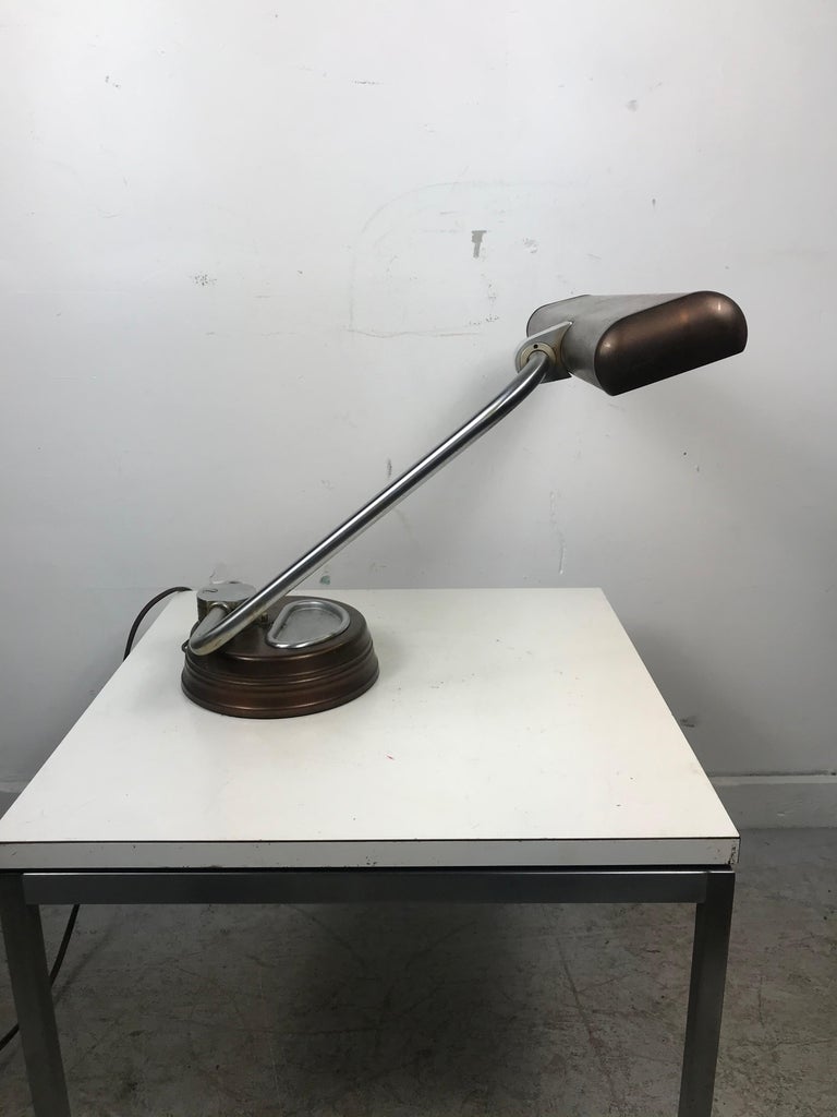 Modernist, Machine Age Stainless Steel / Metal Industrial Desk Lamp ...