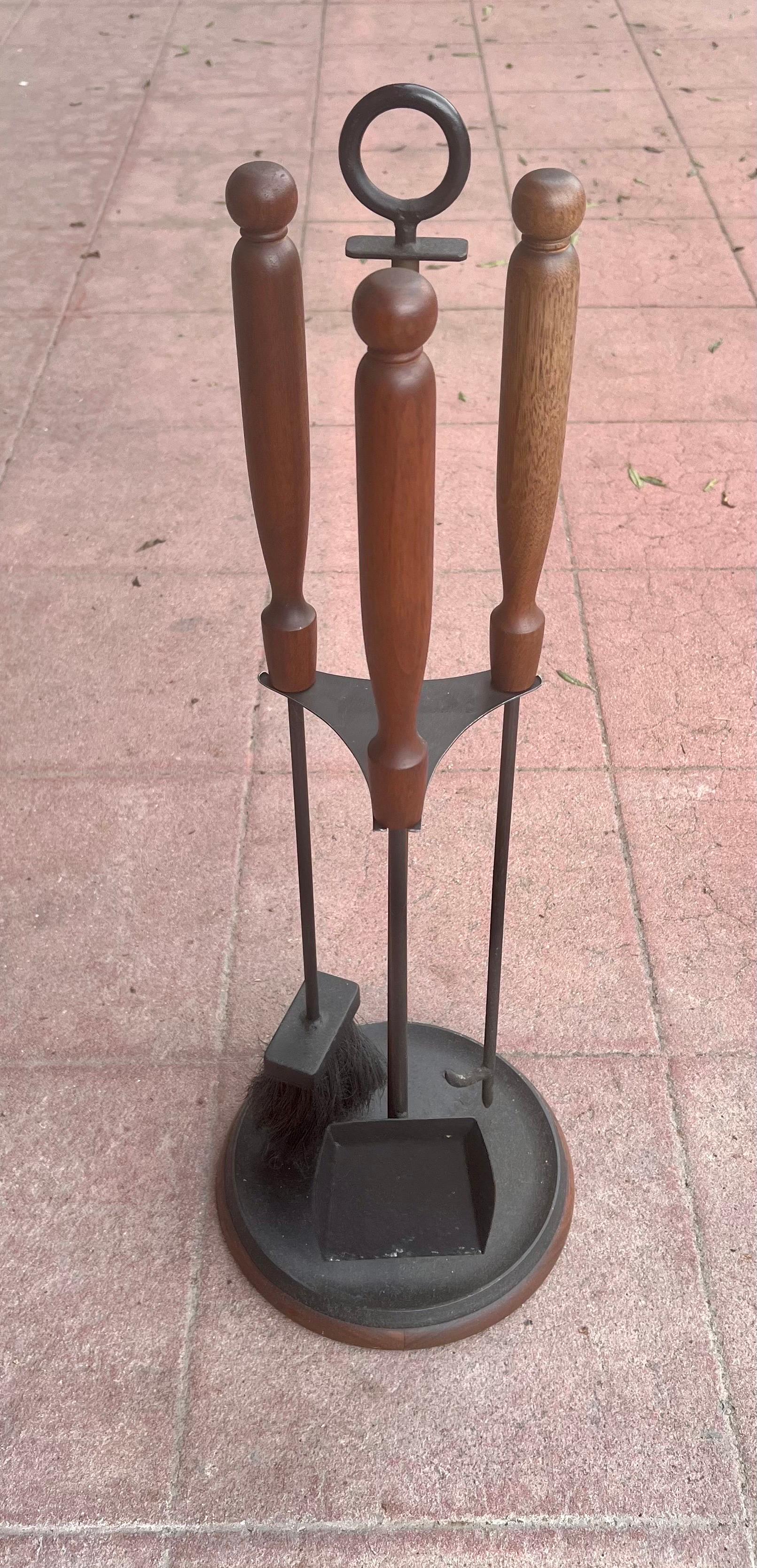 Modernist Midcentury Rare Set of Fireplace Tools in Walnut and Iron For ...