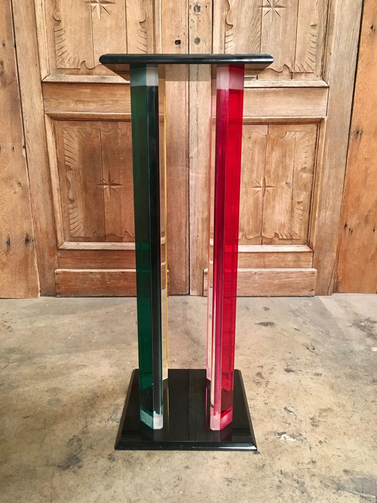 Modernist Multicolored Lucite Stand at 1stDibs | plexiglass pedestal