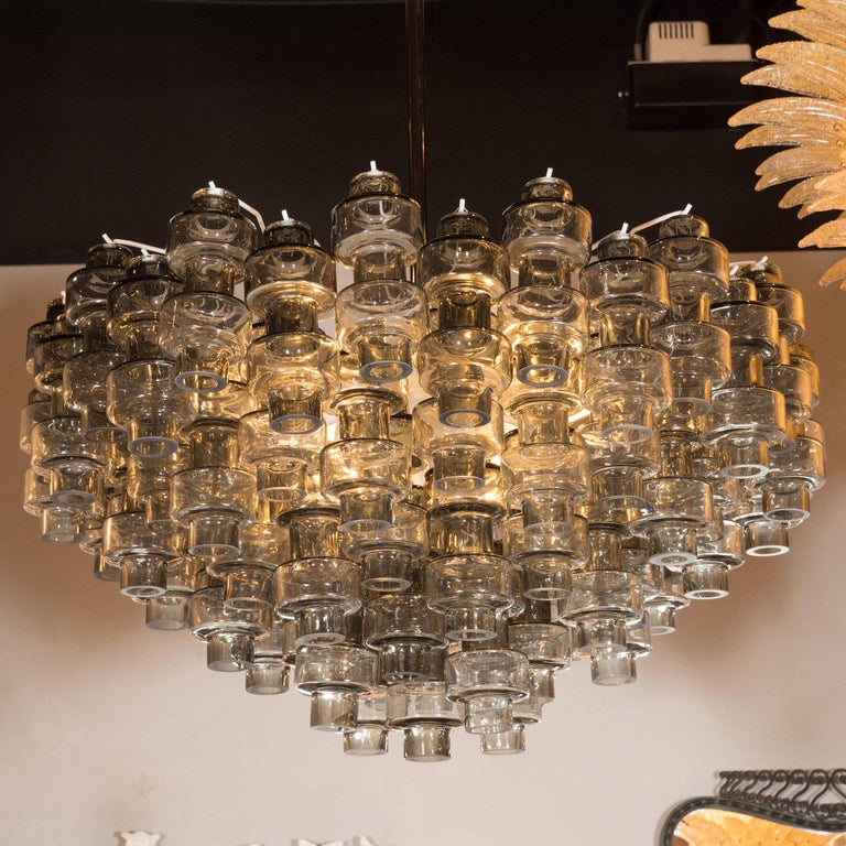 Modernist Murano Glass Smoked Silver Barbell Chandelier with Brass ...