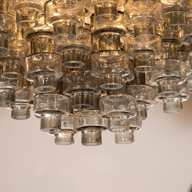 Modernist Murano Glass Smoked Silver Barbell Chandelier with Brass ...