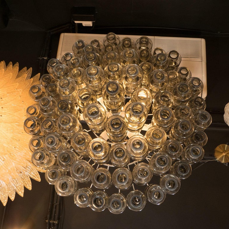 Modernist Murano Glass Smoked Silver Barbell Chandelier with Brass ...