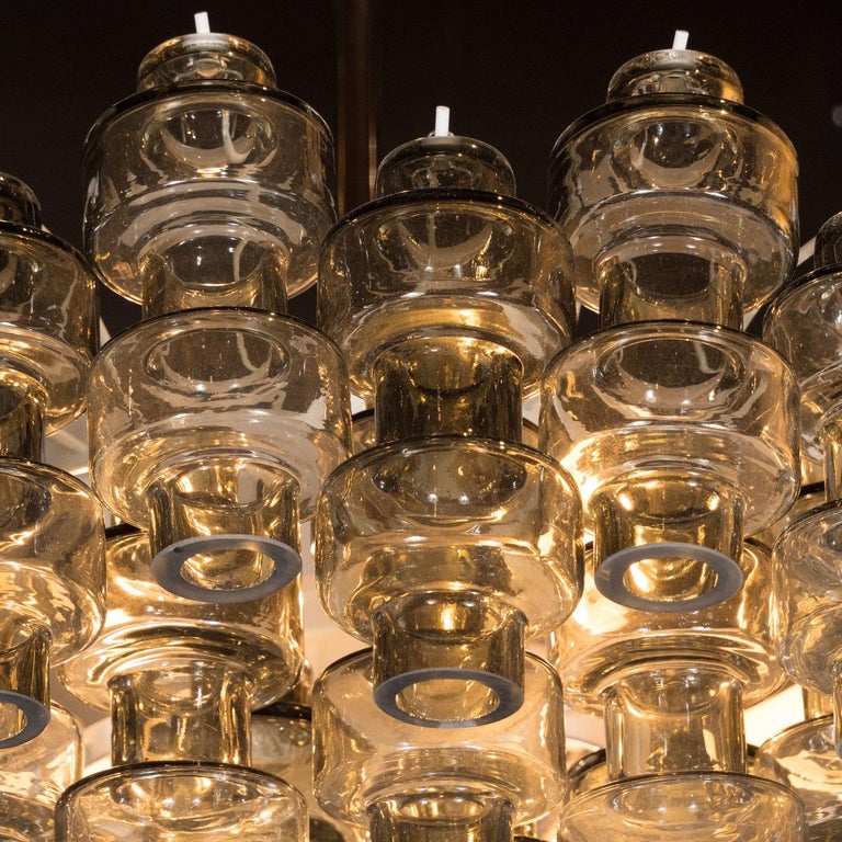 Modernist Murano Glass Smoked Silver Barbell Chandelier with Brass ...