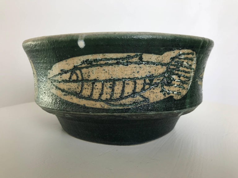 Modernist Neolithic Fish Studio Ceramic Bowl by Listed Artist Frank ...