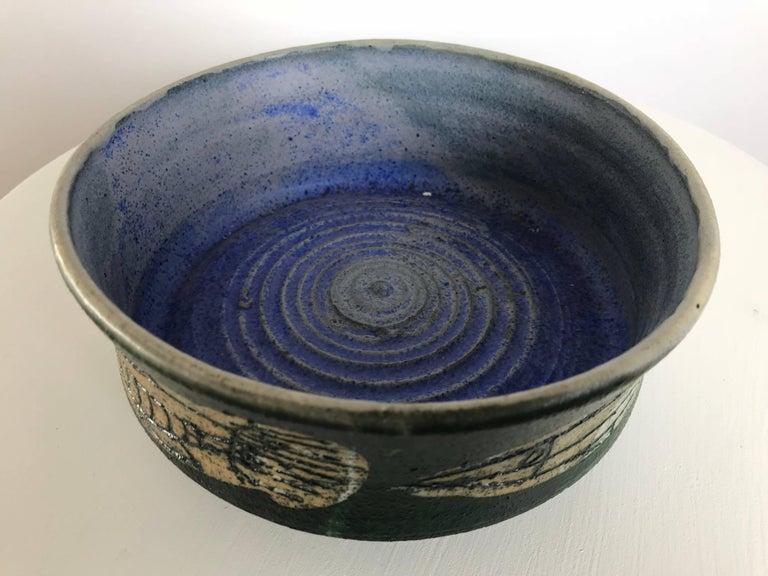 Modernist Neolithic Fish Studio Ceramic Bowl by Listed Artist Frank ...