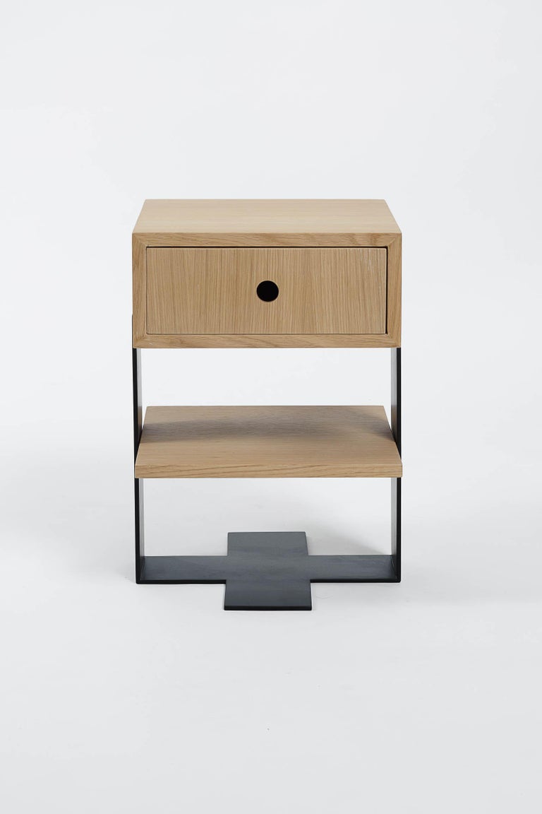 Modernist Night Stand in Oak and black steel For Sale at 1stDibs