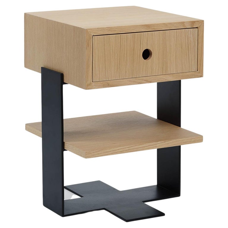 Modernist Night Stand in Oak and black steel For Sale at 1stDibs